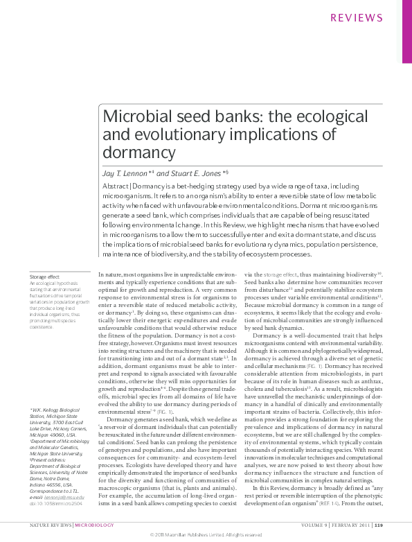 (PDF) Microbial seed banks: the ecological and evolutionary ...
