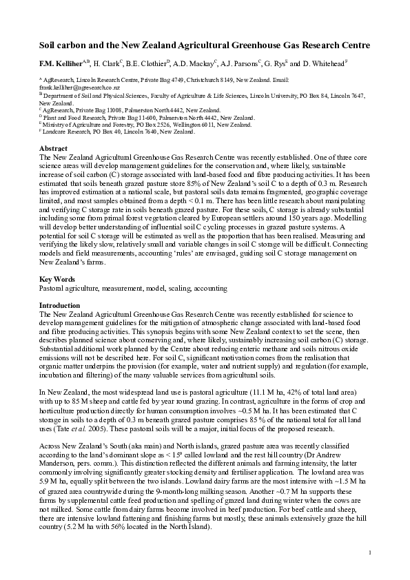 (DOC) Soil carbon and the New Zealand Agricultural Greenhouse Gas ...