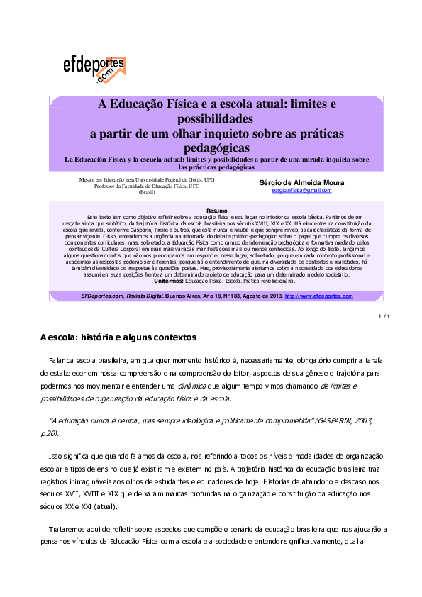 (PDF) A Educação Física e a escola atual: limites e possibilidades a ...