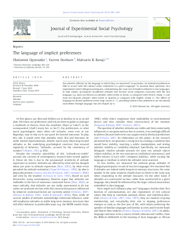 (PDF) The Language of Implicit Preferences