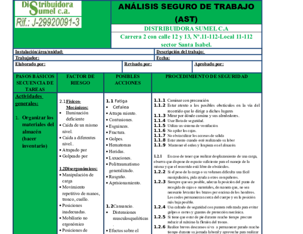 (DOC) ANÁLISIS SEGURO DE TRABAJO (AST) PASOS BÁSICOS SECUENCIA DE TAREAS FACTOR DE RIESGO ...
