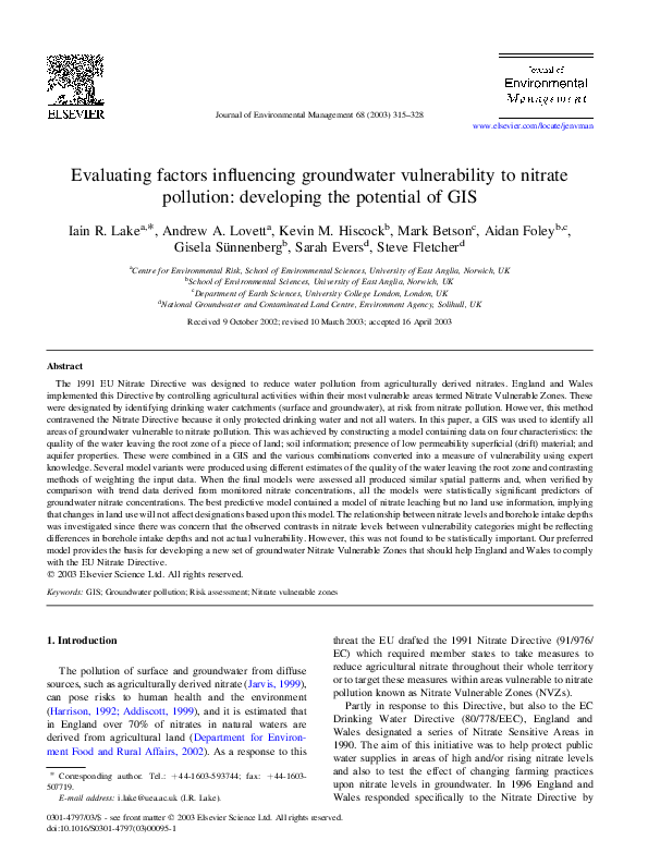 Pdf Evaluating Factors Influencing Groundwater Vulnerability To Nitrate Pollution Developing