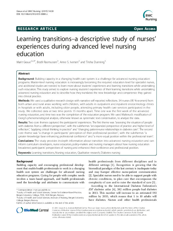 (PDF) Learning transitions–a descriptive study of nurses’ experiences ...