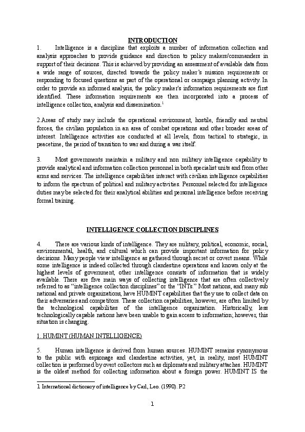 (DOC) INTELLIGENCE COLLECTION DISCIPLINES