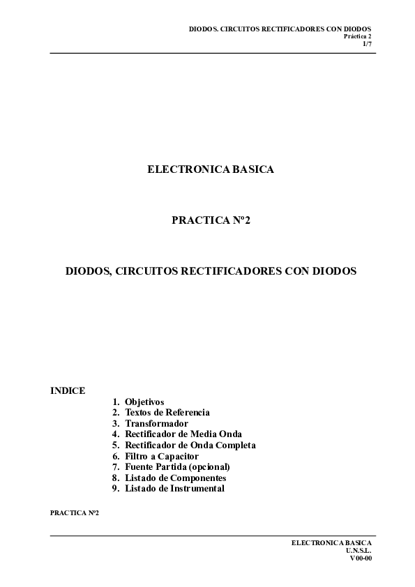 (DOC) ELECTRONICA BASICA PRACTICA Nº2 DIODOS, CIRCUITOS RECTIFICADORES CON DIODOS