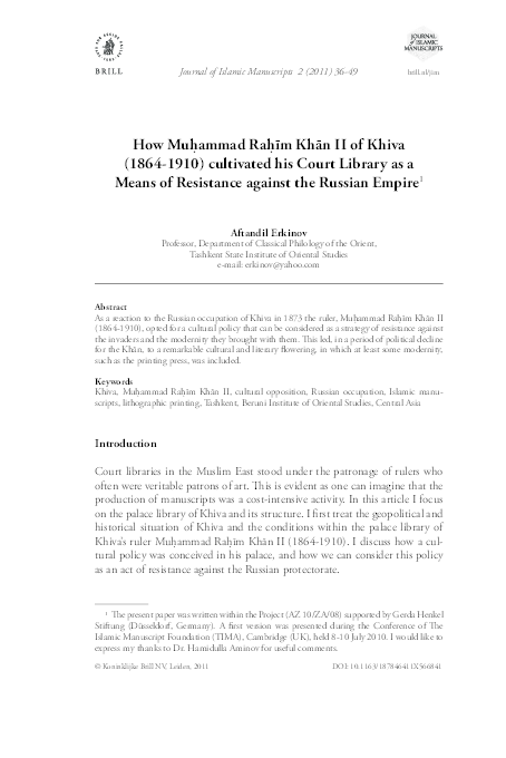 (PDF) “How Muhammad Rahim Khan II of Khiva (1864–1910) cultivated his ...