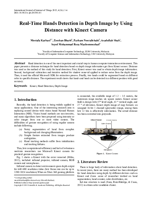 Pdf Real Time Hands Detection In Depth Image By Using Distance With Kinect Camera