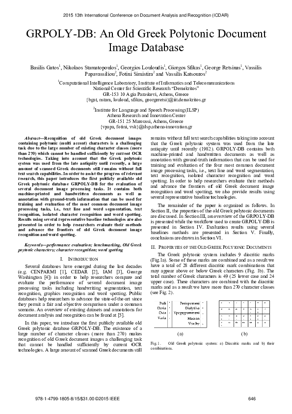 (PDF) GRPOLY-DB: An old Greek polytonic document image database
