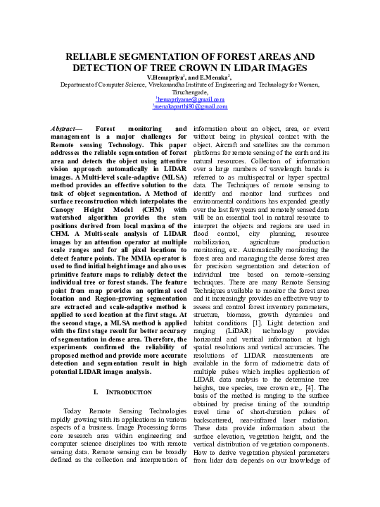 Doc Reliable Segmentation Of Forest Areas And Detection Of Tree Crown In Lidar Images 5792