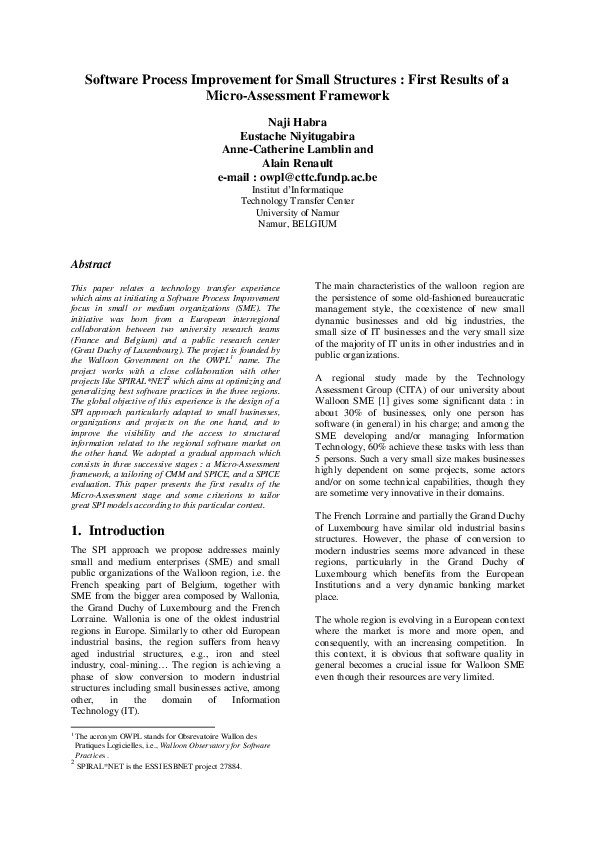 (PDF) Software Process Improvement for Small Structures : First Results ...