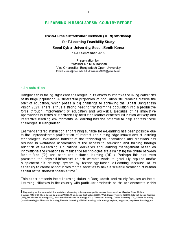 (DOC) E-LEARNING IN BANGLADESH: COUNTRY REPORT