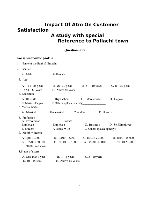 (DOC) Impact Of Atm On Customer Satisfaction A study with special ...