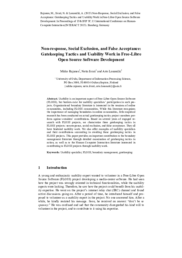 (PDF) Non-response, Social Exclusion, and False Acceptance: Gatekeeping Tactics and Usability ...