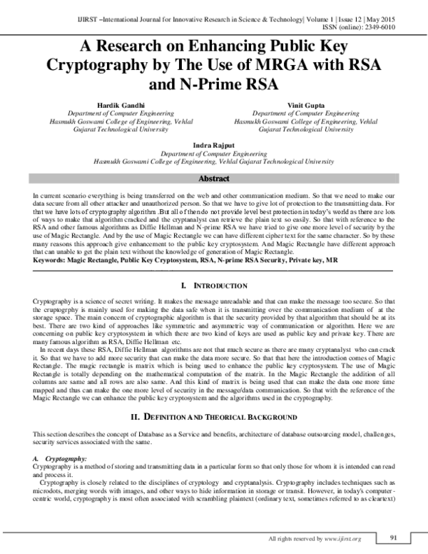 (PDF) A Research on Enhancing Public Key Cryptography by the Use of MRGA with RSA and N-Prime RSA