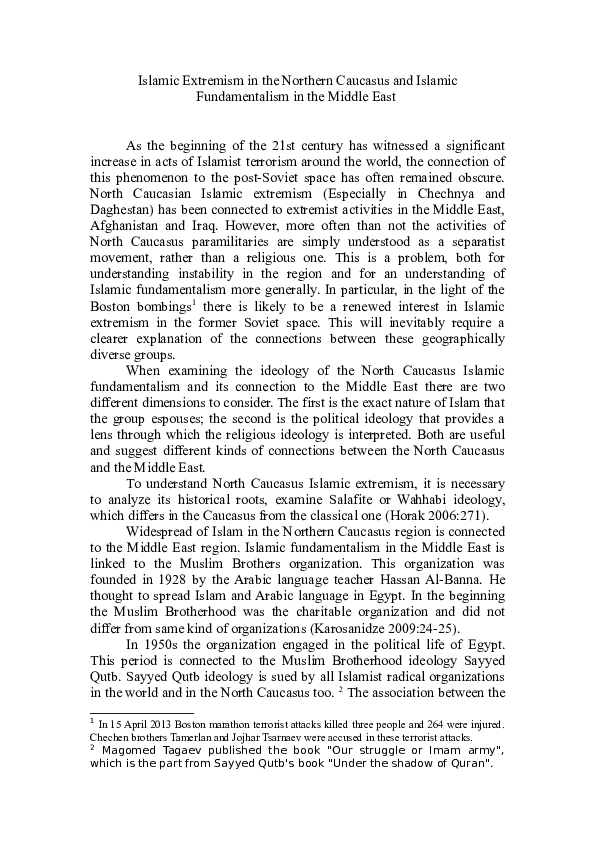 (DOC) Islamic Extremism in the Northern Caucasus and Islamic ...