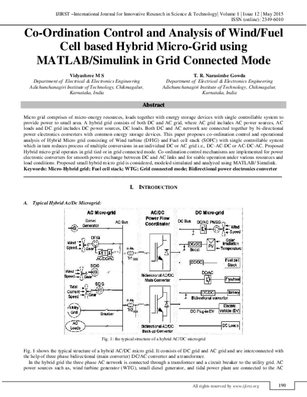 (PDF) Co-Ordination Control and Analysis of Wind/Fuel Cell Based Hybrid Micro-Grid Using MATLAB ...