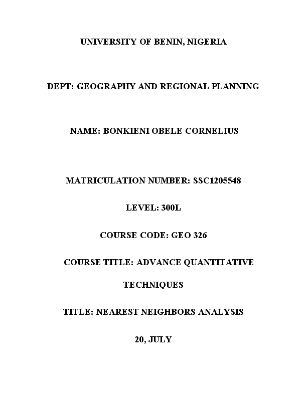 (PDF) Nearest Neighbour Analysis