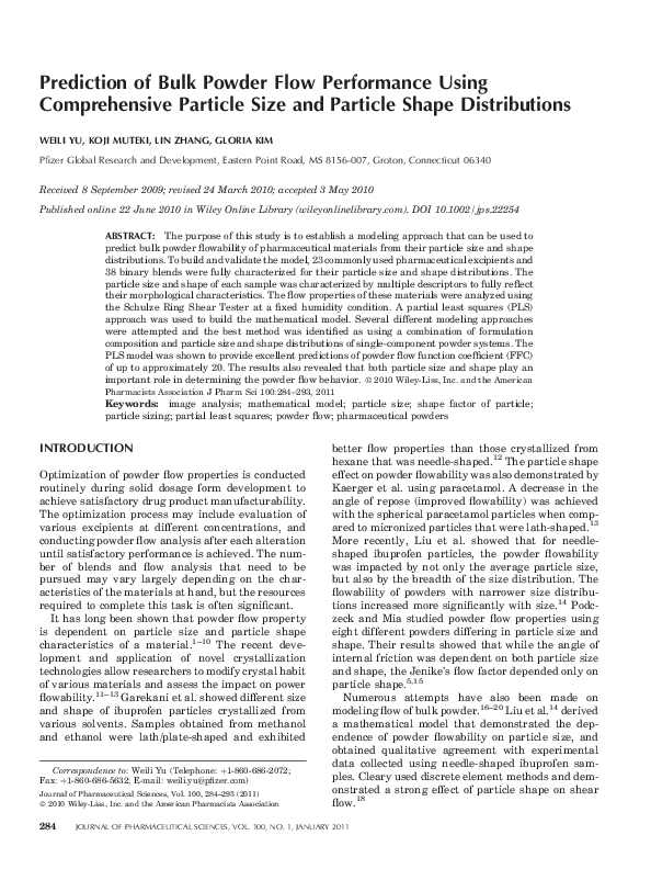 (PDF) Prediction of Bulk Powder Flow Performance Using Comprehensive ...