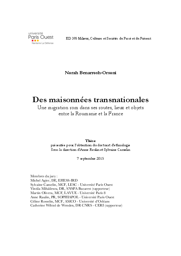 Des maisonnées transnationales. Une migration rom dans ses routes ...