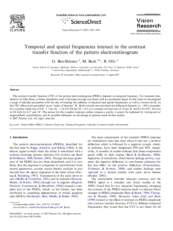 Pdf Temporal And Spatial Frequencies Interact In The Contrast Transfer Function Of The Pattern