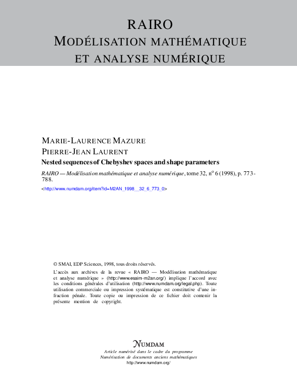 Pdf Nested Sequences Of Chebyshev Spaces And Shape Parameters