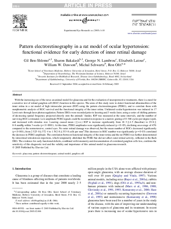 (PDF) Pattern electroretinography in a rat model of ocular hypertension ...