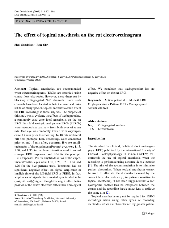 (PDF) The effect of topical anesthesia on the rat electroretinogram