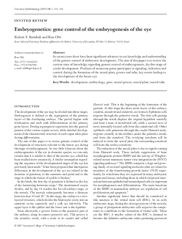 (PDF) Embryogenetics: gene control of the embryogenesis of the eye