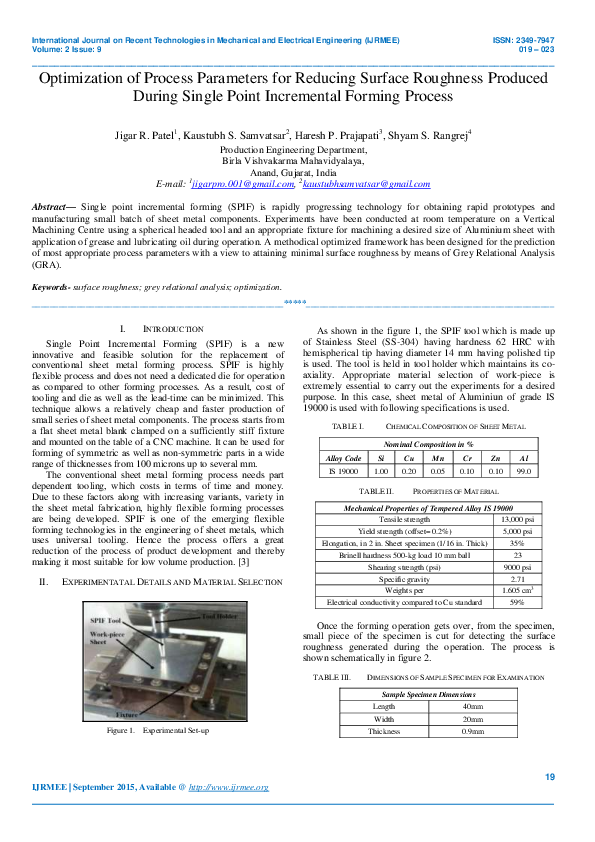 Pdf Optimization Of Process Parameters For Reducing Surface Roughness