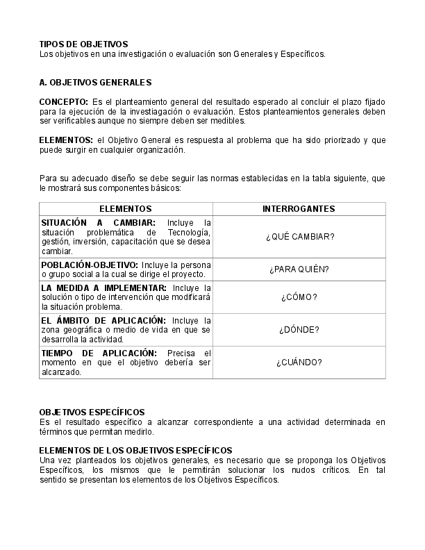 (PDF) Elementos de los Objetivos Generales y Especificos