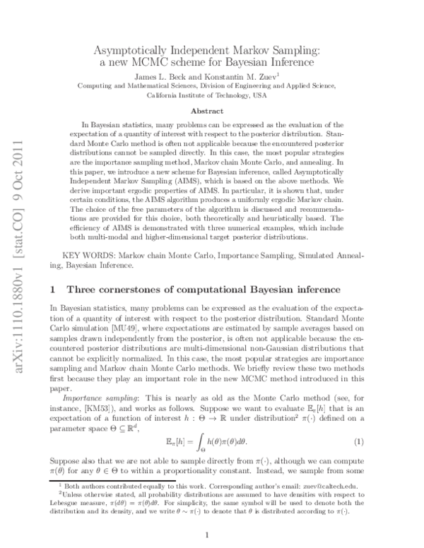 (PDF) Asymptotically Independent Markov Sampling: a new MCMC scheme for ...
