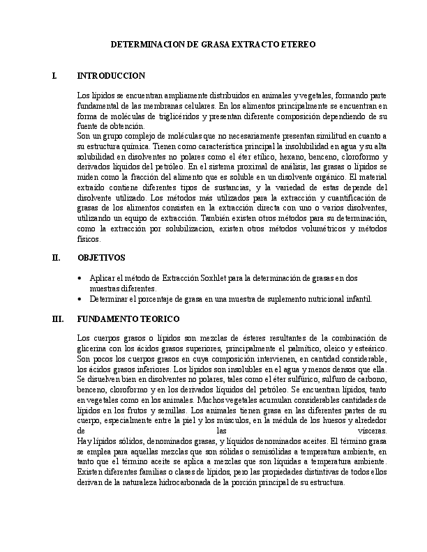 (DOC) DETERMINACION DE GRASA EXTRACTO ETEREO listo