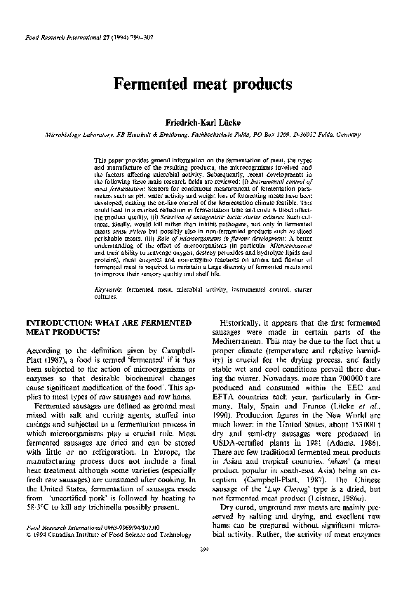 (PDF) Fermented meat products