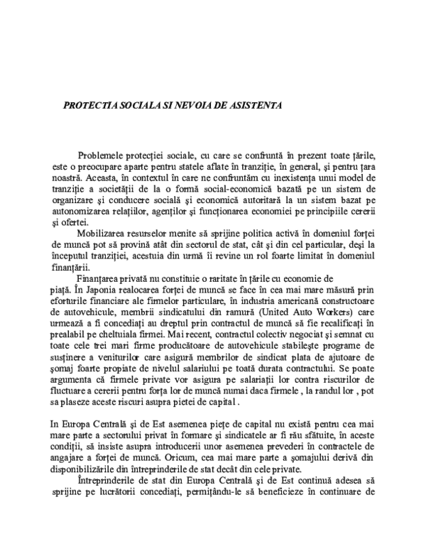 (DOC) PROTECTIA SOCIALA SI NEVOIA DE ASISTENTA