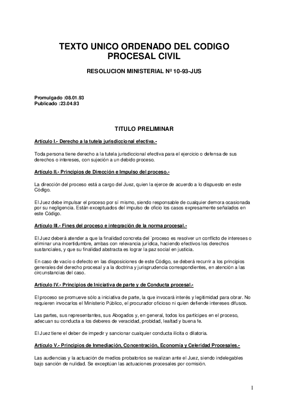 (PDF) TEXTO UNICO ORDENADO DEL CODIGO PROCESAL CIVIL TITULO PRELIMINAR