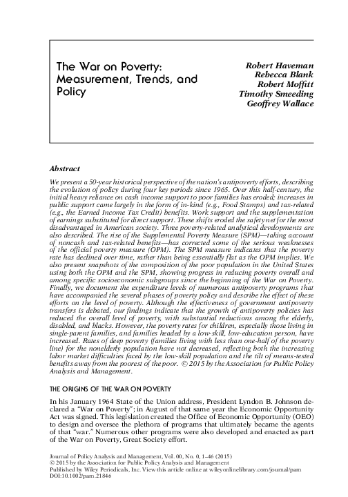 (PDF) The War on Poverty: Measurement, Trends, and Policy: The War on ...