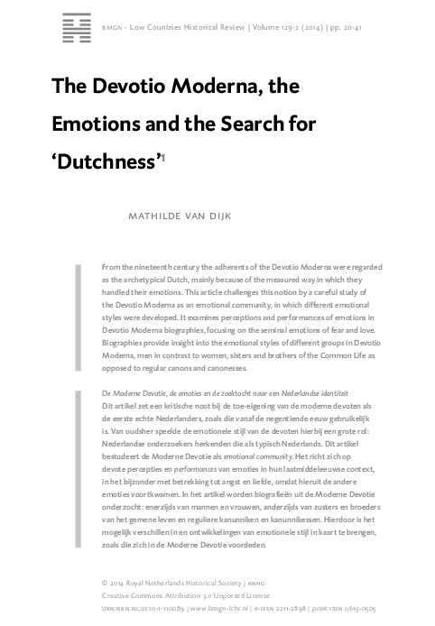 (PDF) The Devotio Moderna, the Emotions and the Search for ‘Dutchness’1