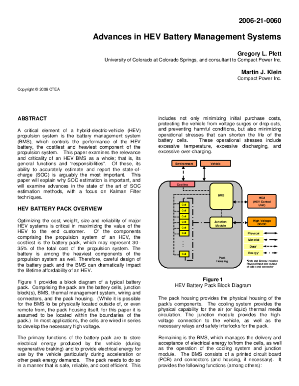 (PDF) Advances in HEV Battery Management Systems