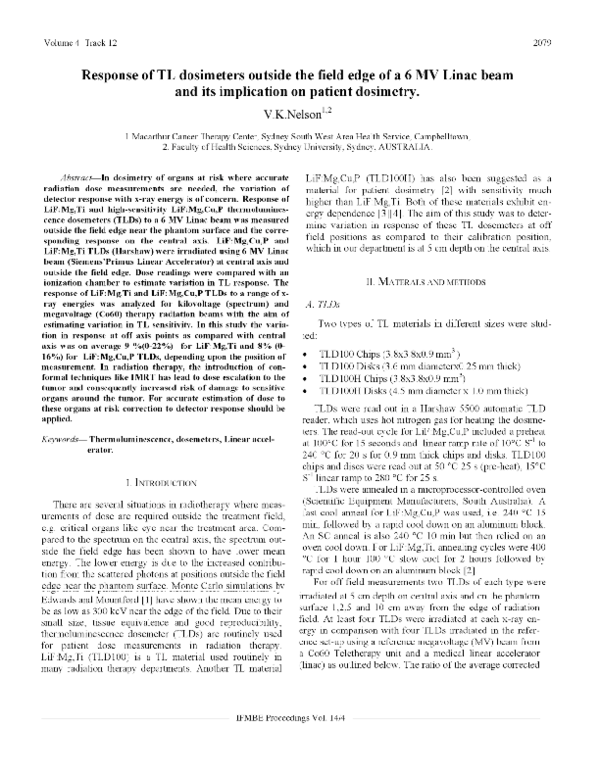 (PDF) Response of TL dosimeters outside the field edge of a 6MV Linac ...