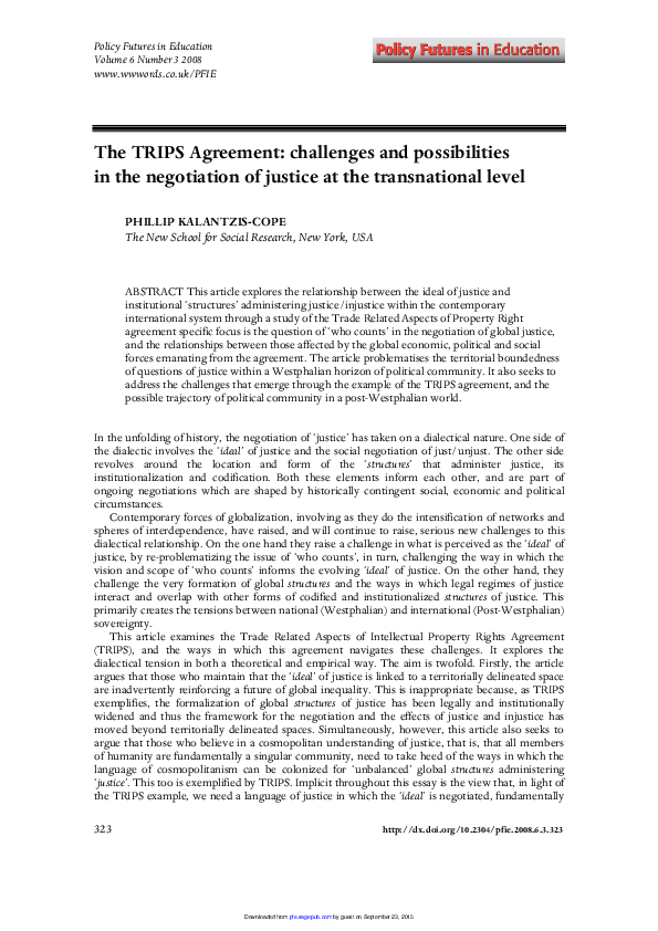 (PDF) The TRIPS Agreement: Challenges and Possibilities In the ...