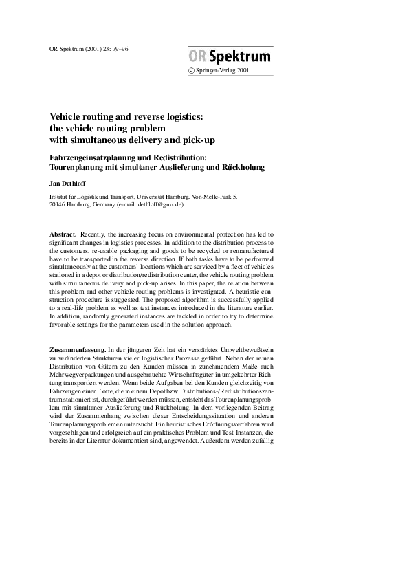 (PDF) Vehicle routing and reverse logistics: the vehicle routing ...