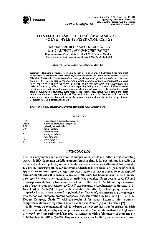 (PDF) DYNAMIC TENSILE TESTING OF ARAMID AND POLYETHYLENE FIBER COMPOSITES