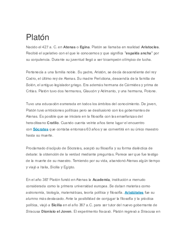 (DOC) Platón biogra