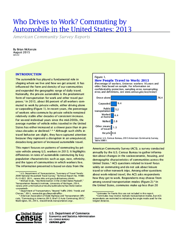(PDF) Who Drives to Work: Commuting by Automobile in the United States