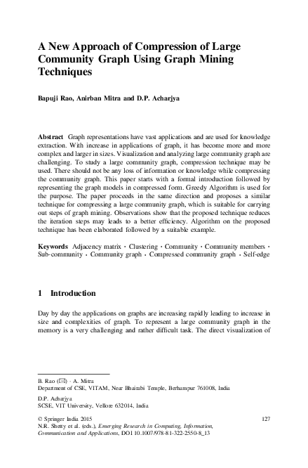 (PDF) A New Approach of Compression of Large Community Graph Using Graph Mining Techniques