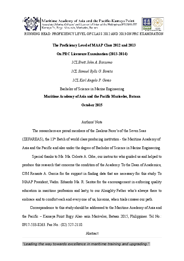 (DOC) The Proficiency Level of MAAP Class 2012 and 2013 on PRC ...