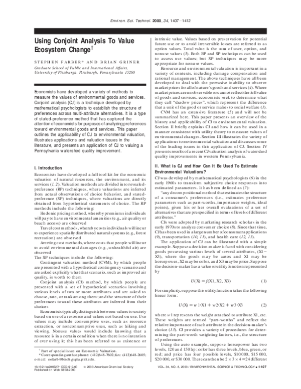 (PDF) Using Conjoint Analysis To Value Ecosystem Change