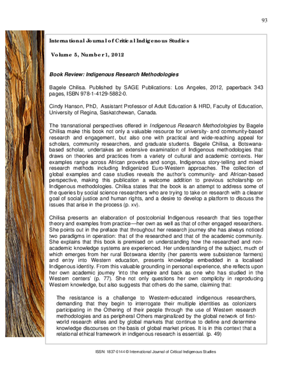 (PDF) Book Review: Indigenous Research Methodologies