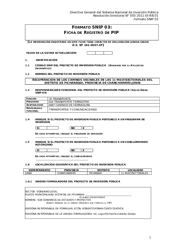 (DOC) Formato SNIP 03: Ficha de Registro de PIP