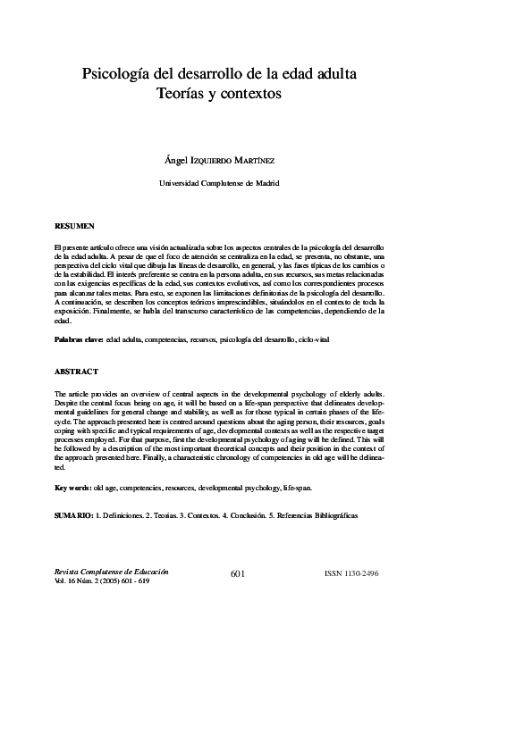 (PDF) Psicología del desarrollo de la edad adulta Teorías y contextos